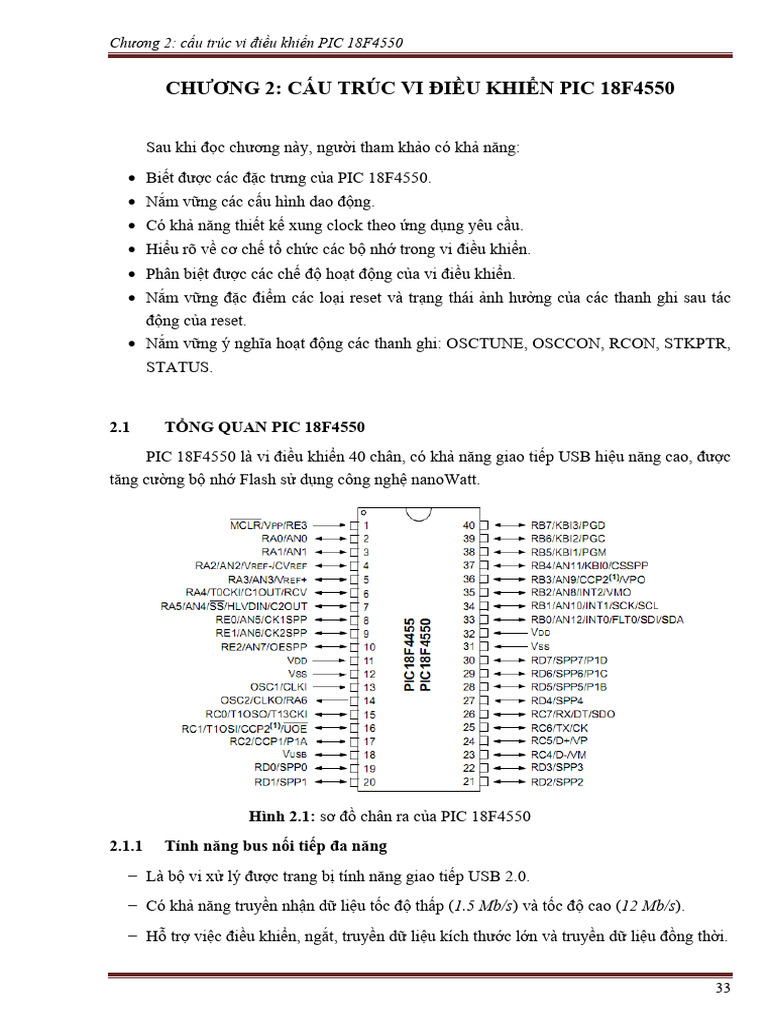 Chapter2 ViDieuKhien PIC18F4550 T2.2023 | PDF