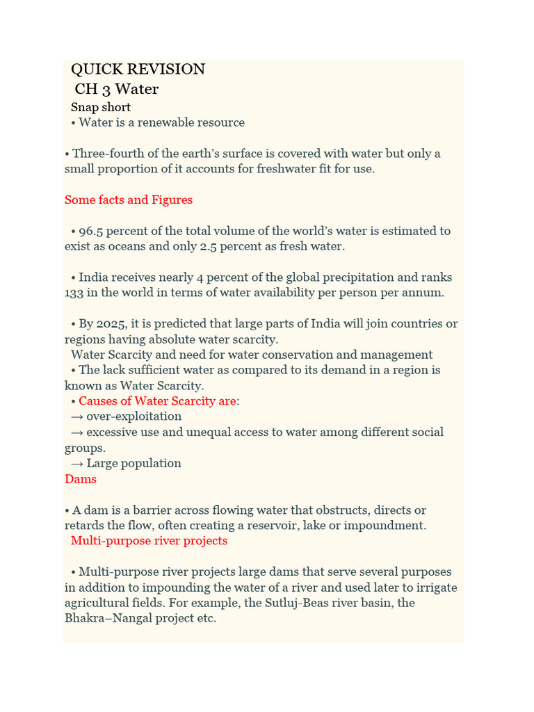 Quick Revision Water Pdf Water Scarcity Water