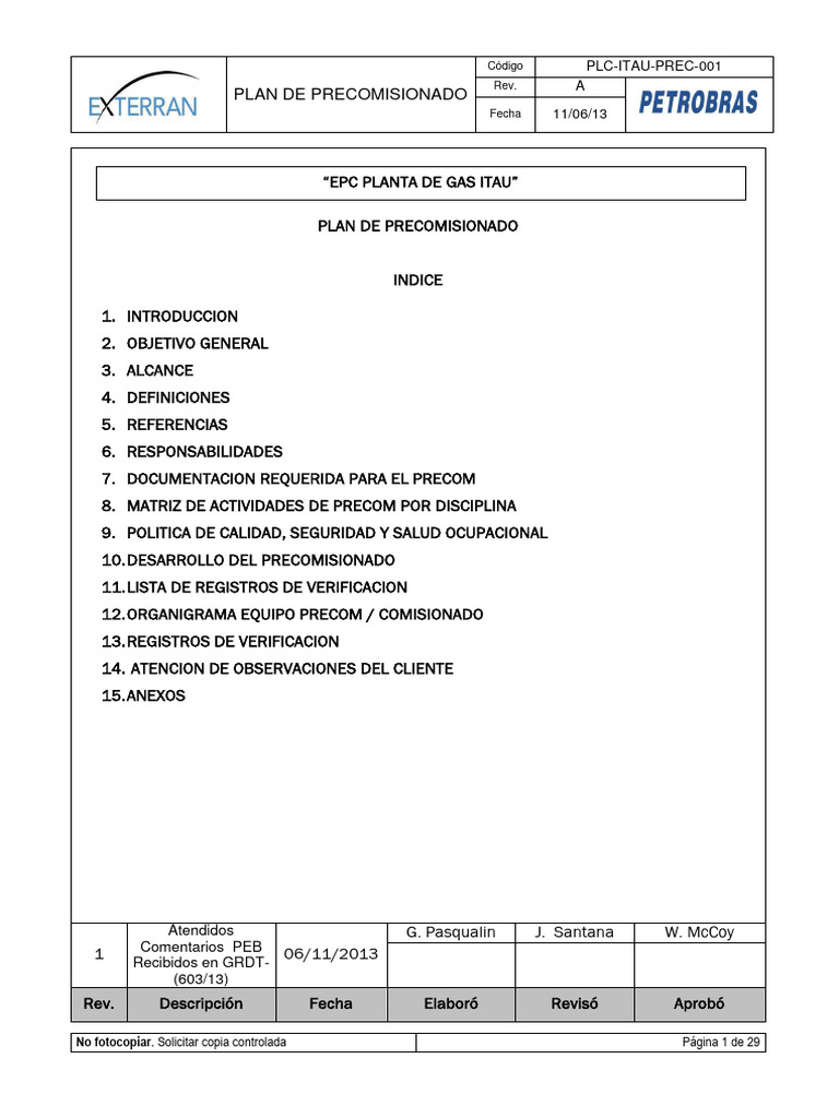 Plan Precom ITAU - Rev A 11jun | PDF | Presupuesto | Planificación