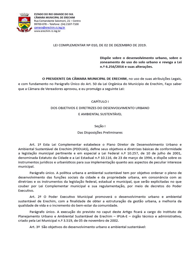 Lei Complementar 10-2019 - Atividades Comerciais | PDF | Planejamento urbano | Desperdício