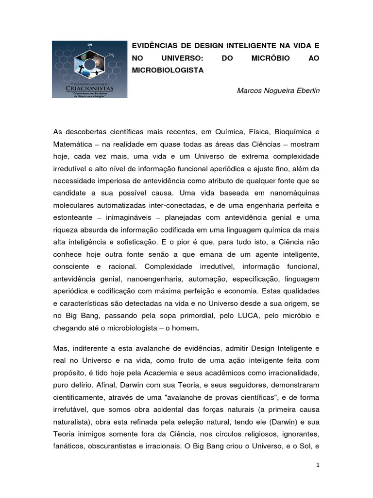 6 - Evidências Design Inteligente - Marcos Nogueira Eberlin | PDF ...
