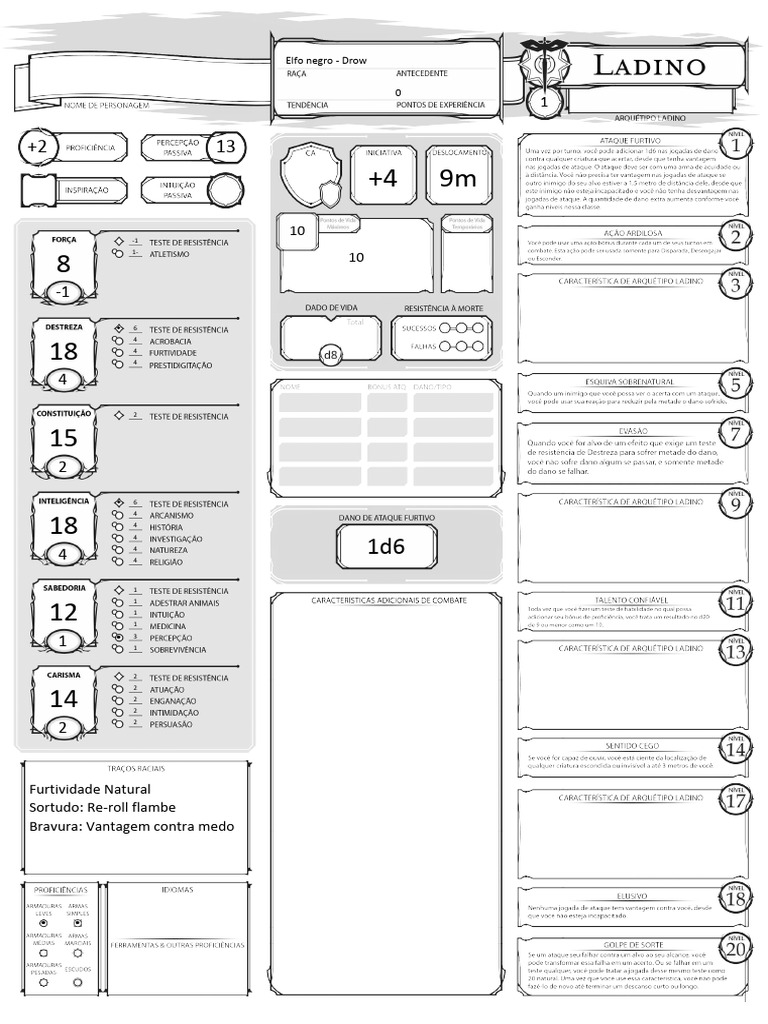Ficha de Ladino | Download Free PDF | Dungeons & Dragons | Gary Gygax Games