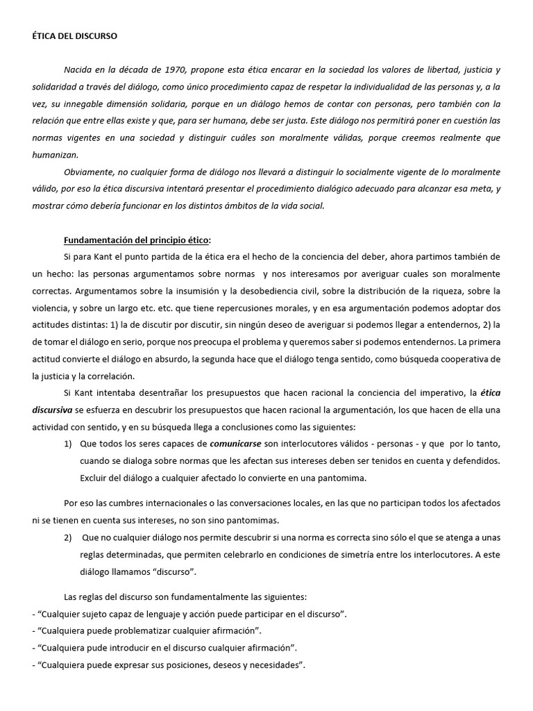 Ética Del Discurso | PDF | Jürgen Habermas