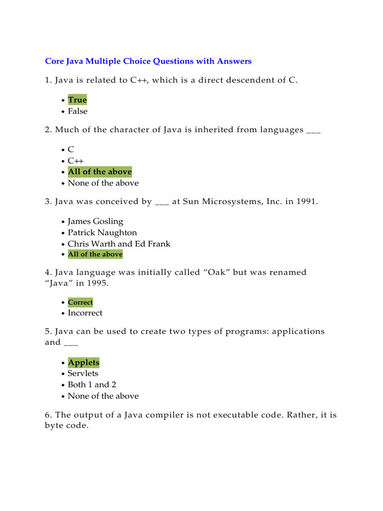Core Java MCQs with Answers | PDF | Art | Technology & Engineering