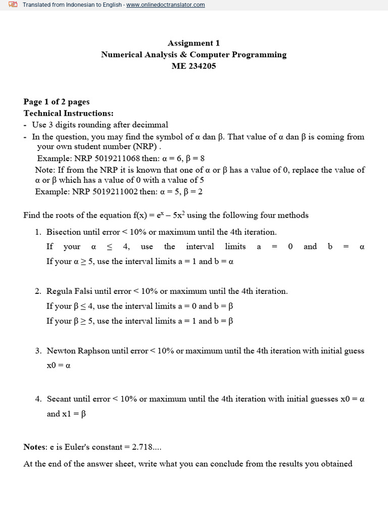 Numerical Analysis Assignment | PDF