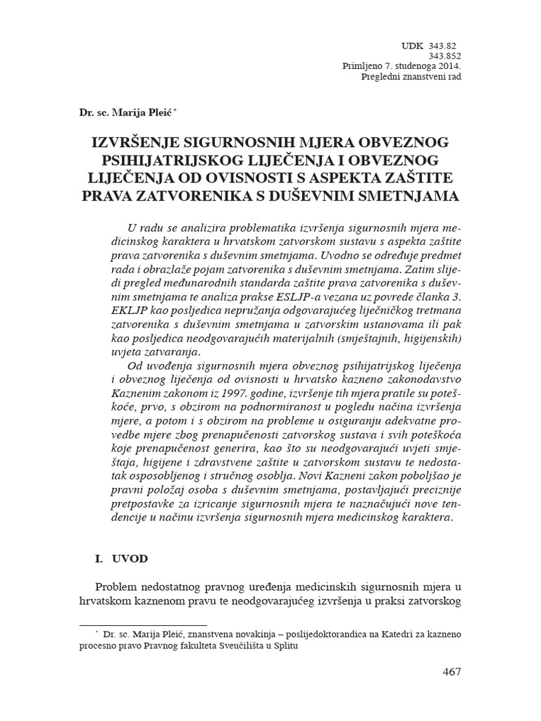 Izvršenje Sigurnosnih Mjera Obveznog | PDF