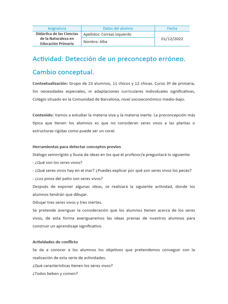 Deteccion Preconcepto Erroneo | PDF | Plantas