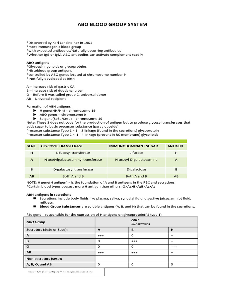 ABO Handout | PDF | Blood Type | Hematology