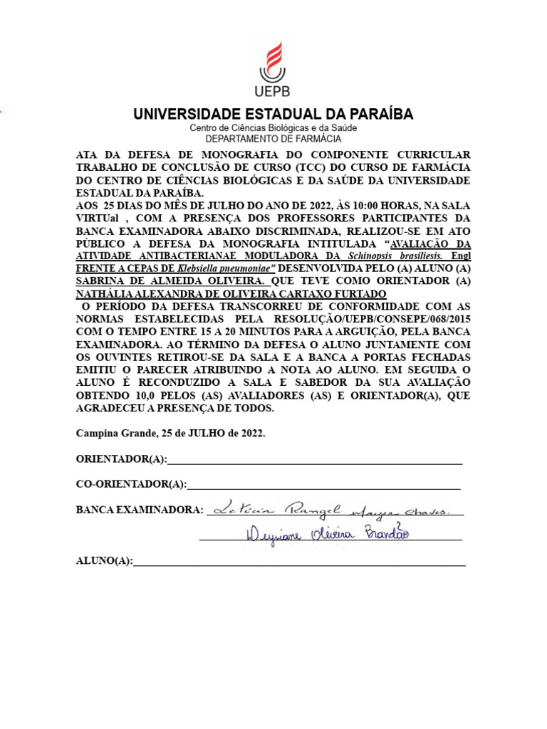 Ata de Defesa Do TCC | PDF