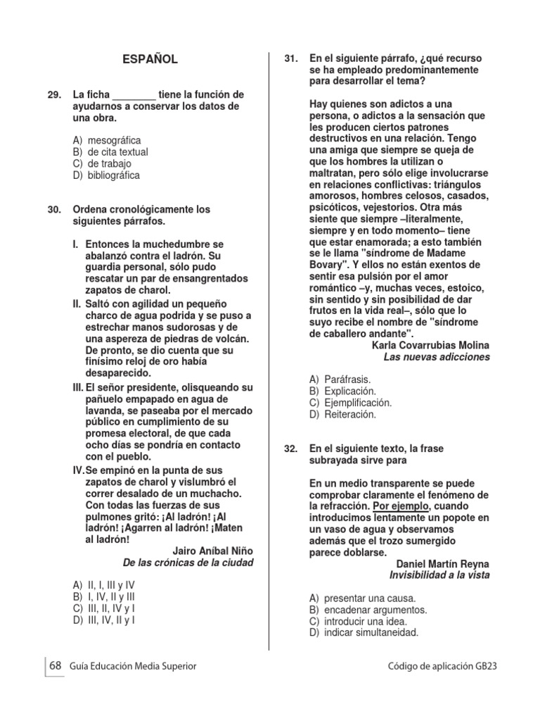 Ejercicio 1 Comipems Español | PDF
