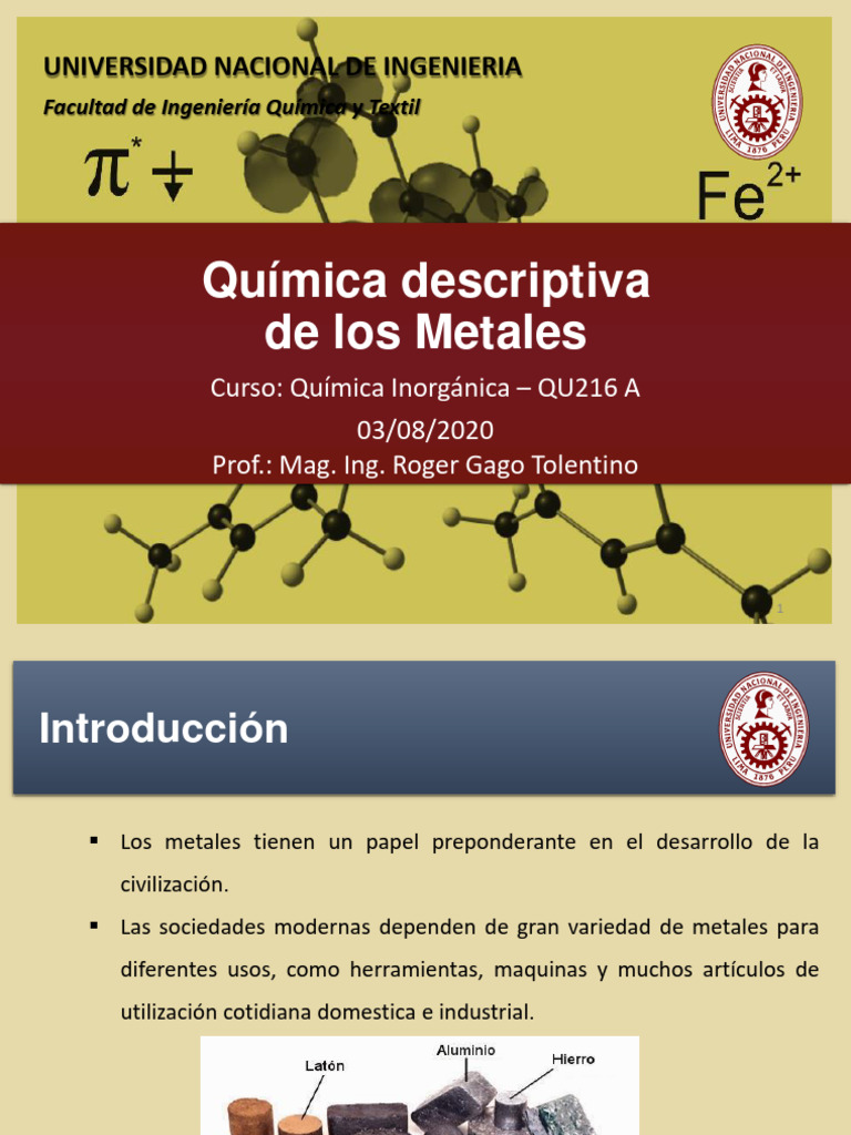 Química Descriptiva de Los Metales: Universidad Nacional de Ingenieria | PDF | Mineral | Minerales
