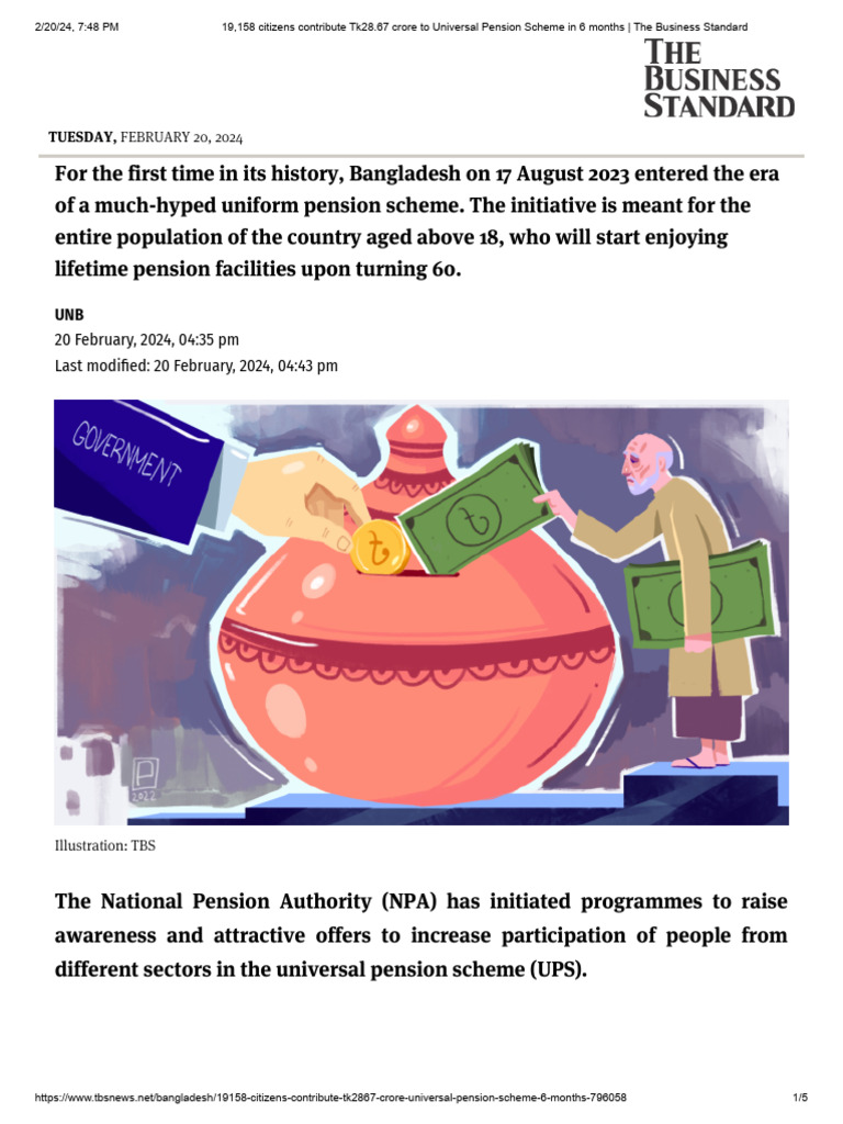 19,158 Citizens Contribute Tk28.67 Crore To Universal Pension Scheme in ...