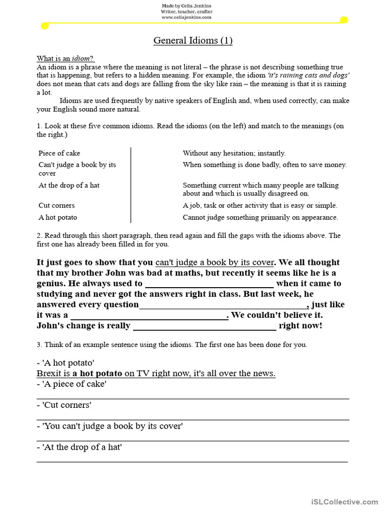 General Idioms Practice 1 | PDF | Idiom | Grammar