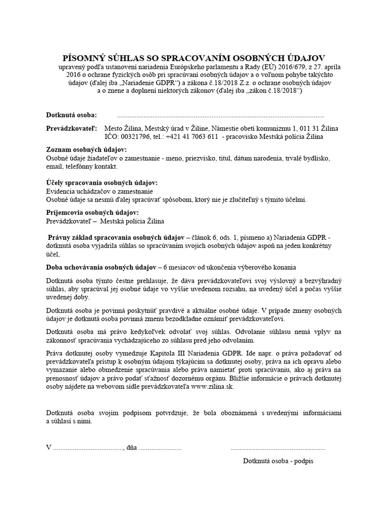 Suhlas Spracovanie Osobnych Udajov Uchadzaci MSP ZA | PDF Suhlas Spracovanie Osobnych Udajov Uchadzaci MSP ZA | PDF