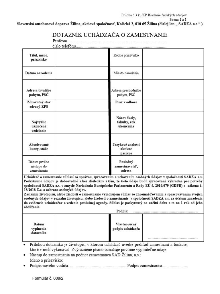 Dotaznik-Uchadzaca 3 | PDF
