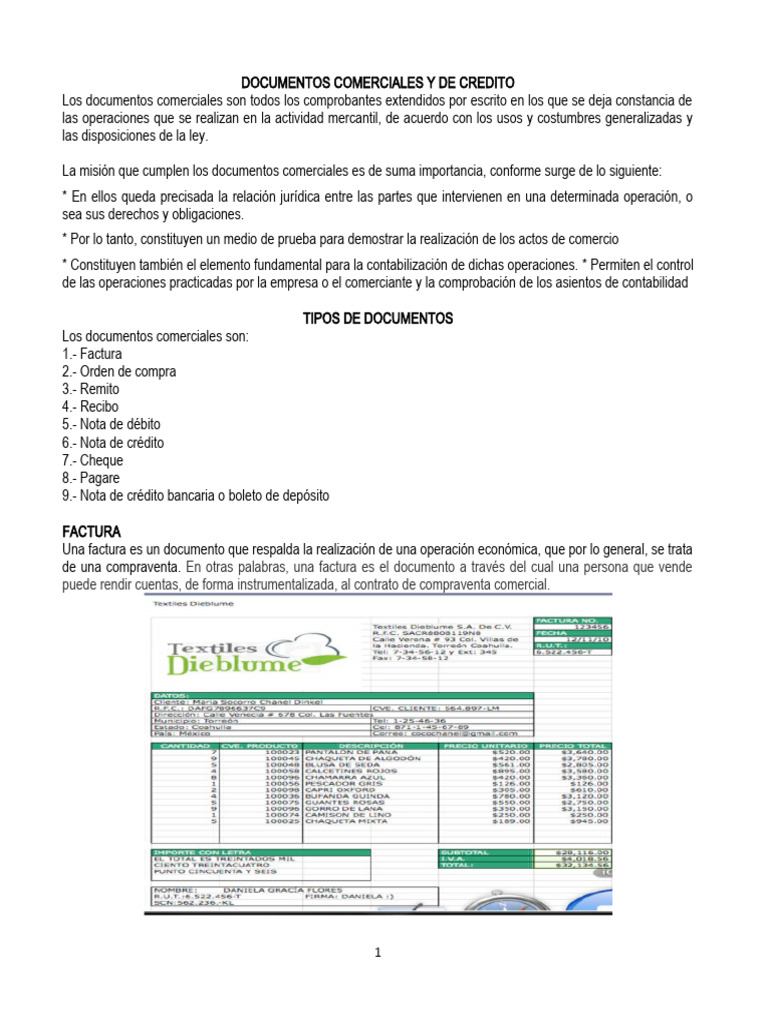 Tipos de Documentos Comerciales y Crédito | PDF | Cheque | Bancos