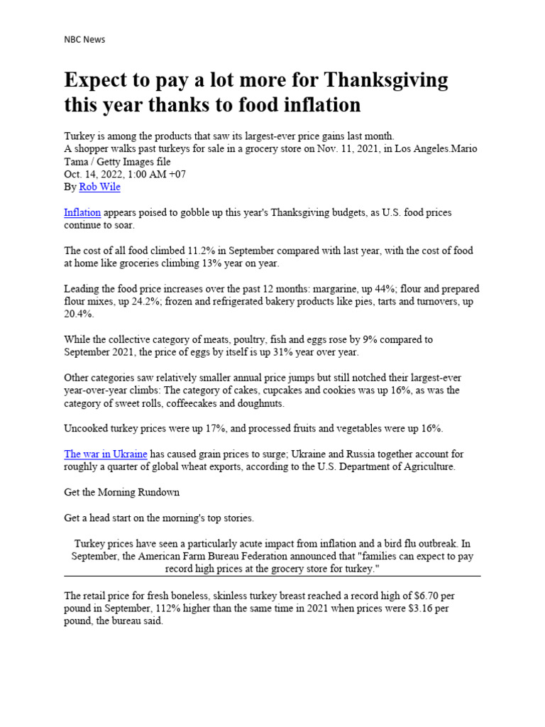 Expect To Pay A Lot More For Thanksgiving This Year Thanks To Food ...