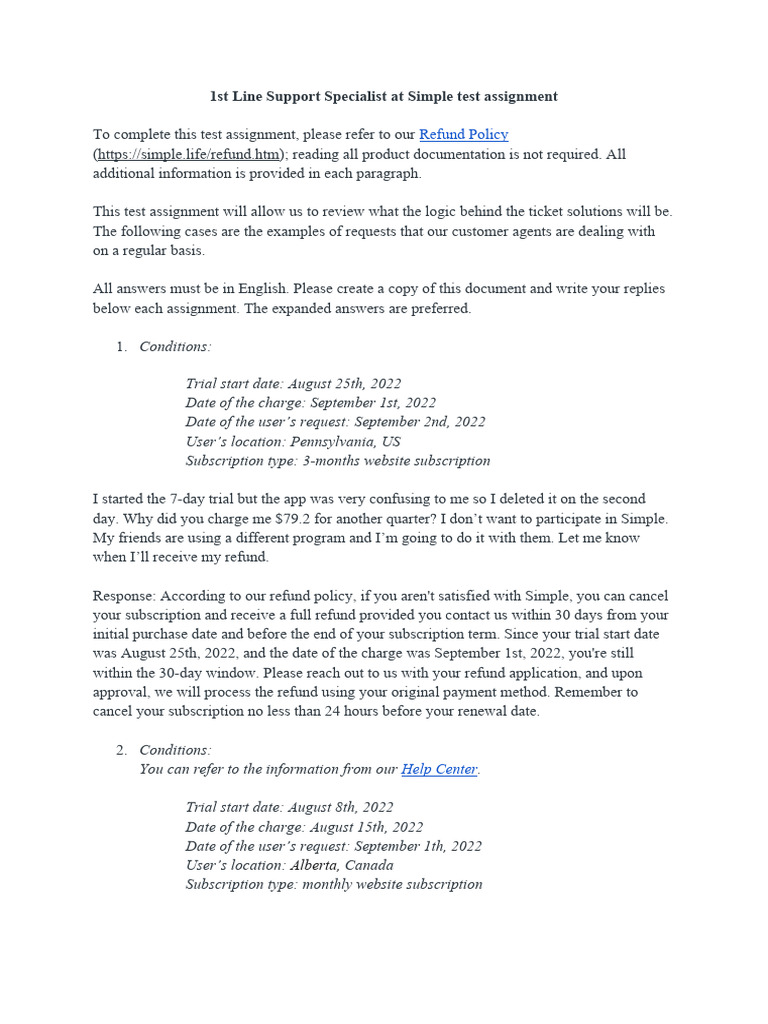 1st Line CS Test Assignment | PDF | Subscription Business Model