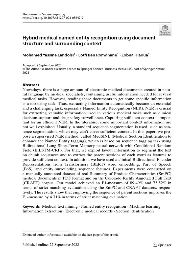 Annexe 3.1 - Article Hybrid Medical Named Entity Recognition... (2023) | PDF | Electronic Health ...