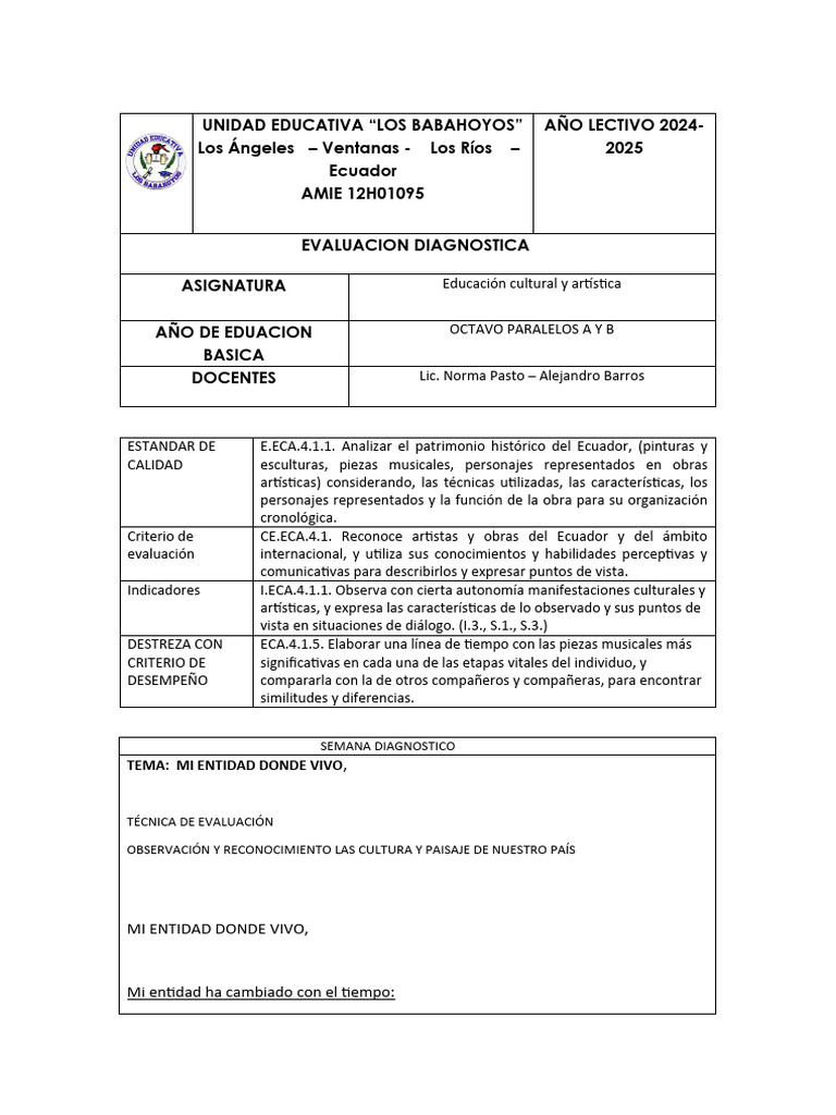 Diagnostico Eca Octavo | PDF | Ecuador | Evaluación