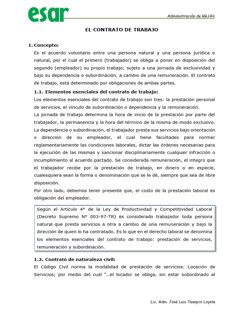 El Contrato de Trabajo | PDF | Derecho laboral | Salario