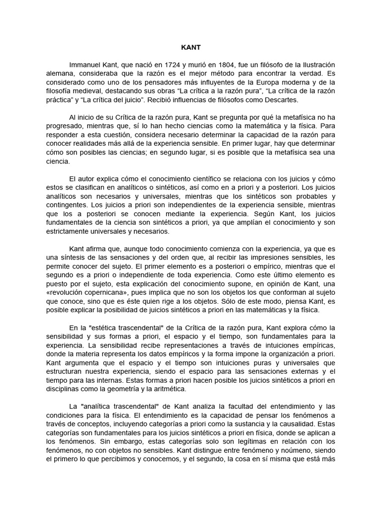 KANT | PDF | Immanuel Kant | A priori y a posteriori
