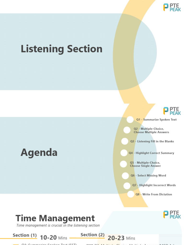 PTE Peak - Listening Section | PDF | Multiple Choice | Human Communication