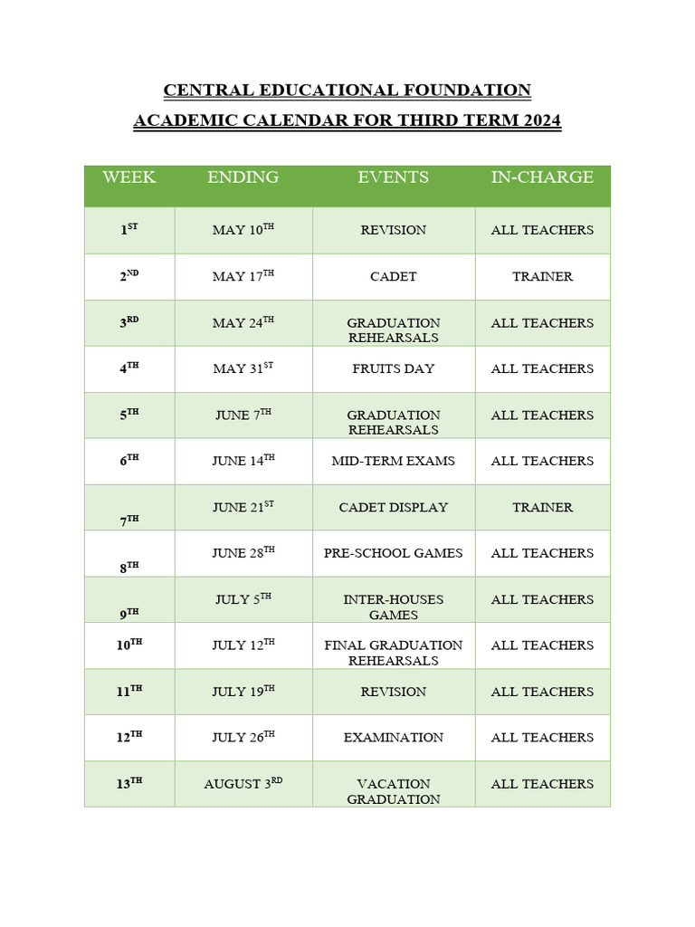 Academic Calendar 3rd Term | PDF