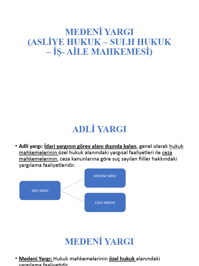 Medeni Yargi (Asliye Hukuk - Sulh Hukuk - İş-Aile Mahkemesi) | PDF