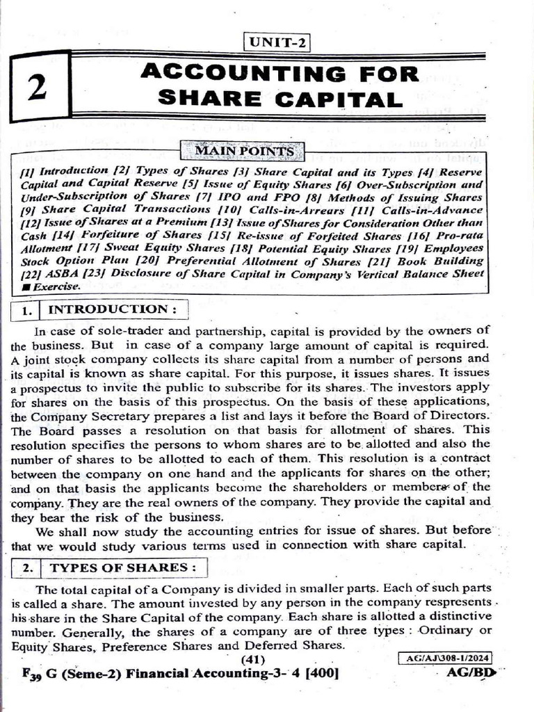 Unit - 2 (Accounting For Share Capital) | PDF