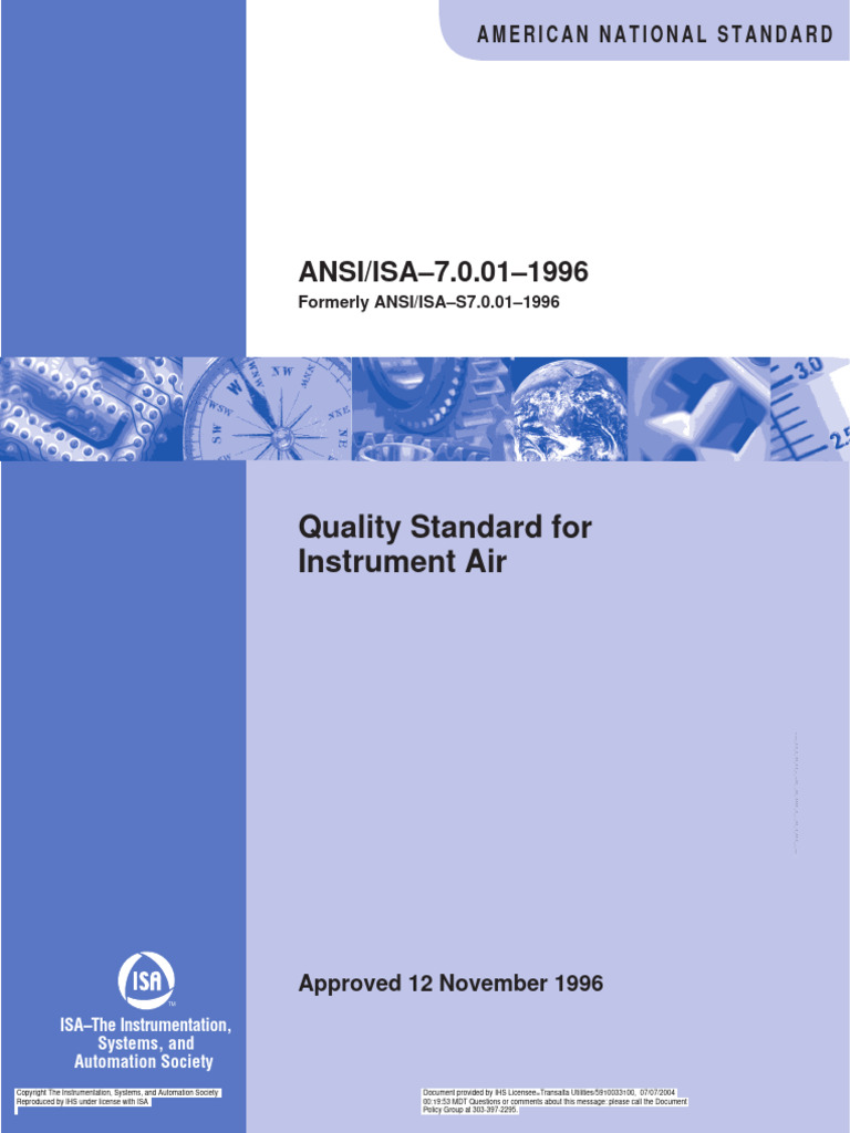 Ansi/I - 7.0.01 - 1996: Quality Standard For Instrument Air | PDF ...