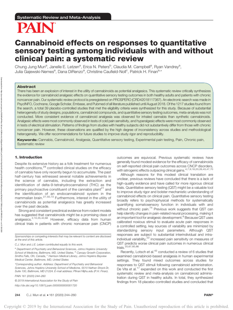 Cannabinoid Effects On Responses To Quantitative Sensory Testing Among ...