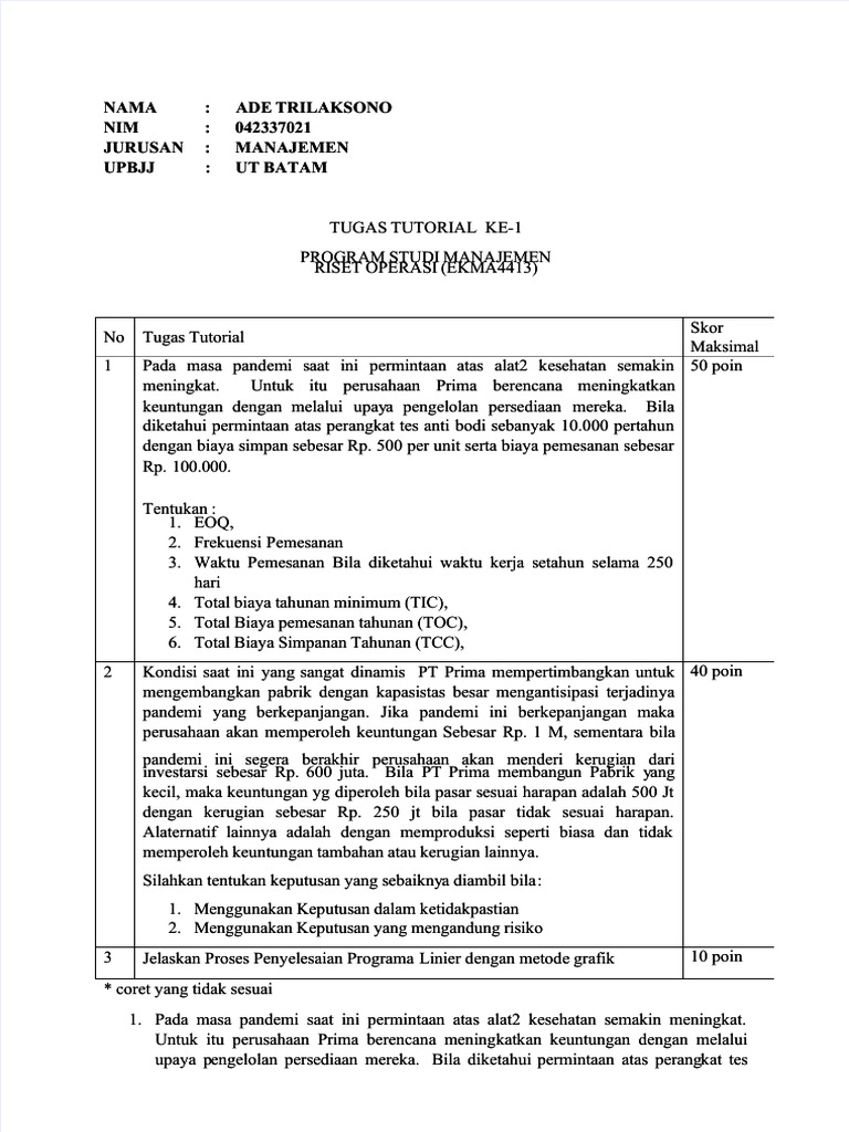 PDF Tugas Mata Kuliah Riset Operasi - Compress | PDF | Science & Mathematics