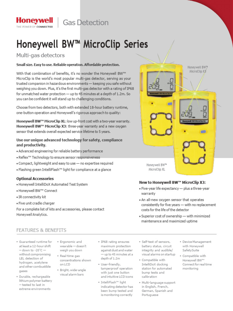 Honeywell BW™ MicroClip X3 Multi Gas Detector | PDF | Sensor
