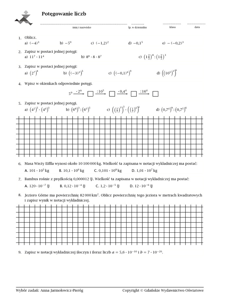 Potęgowanie Liczb - Karta Pracy | PDF