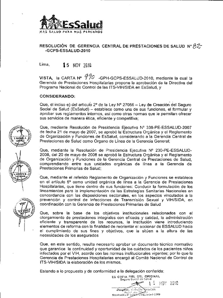 Res Gcps N 082 Gcps Essalud 2010 | PDF | VIH / SIDA | Hospital