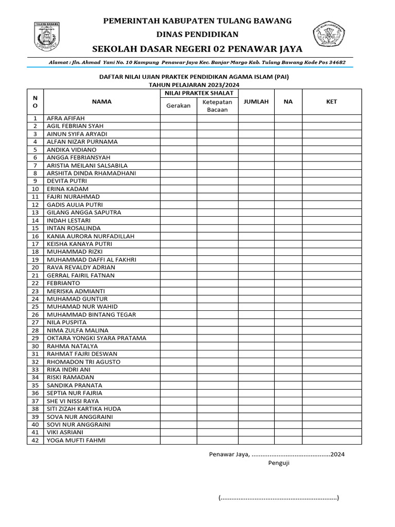 Daftar Nilai Praktek | PDF
