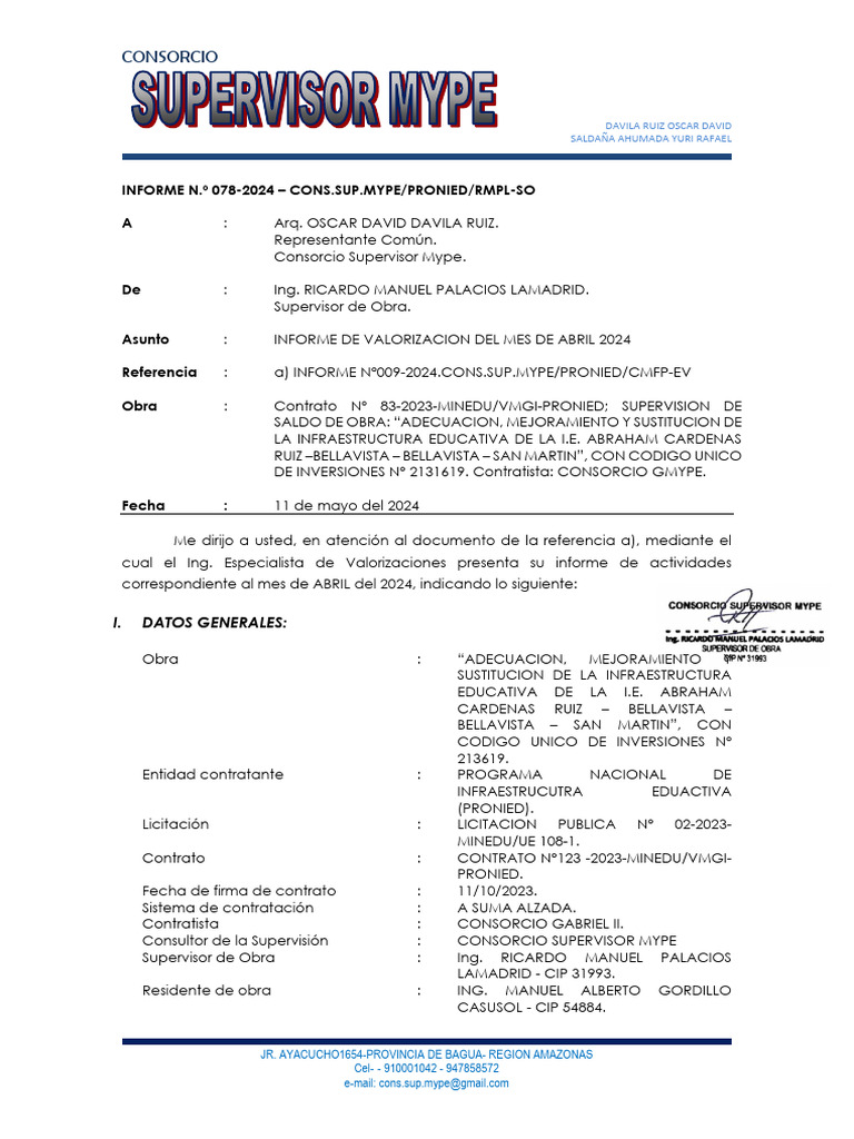 Informe - N.º 78-2024-Cons - Sup.mype-Pronied-Rmpl-So | PDF
