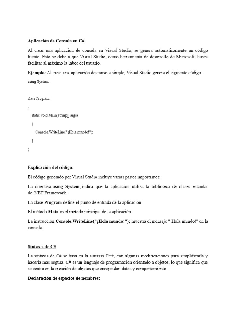 Aplicación de Consola en C | PDF | C Sharp (lenguaje de programación) | Ciencias de la Computación
