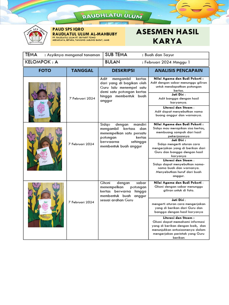 Hasil Karya PAUD: Mengenal Buah Anggur | PDF
