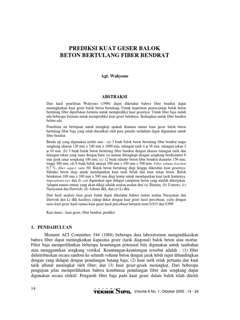 Prediksi Kuat Geser Balok Beton Bertulang Fiber Bendrat | PDF