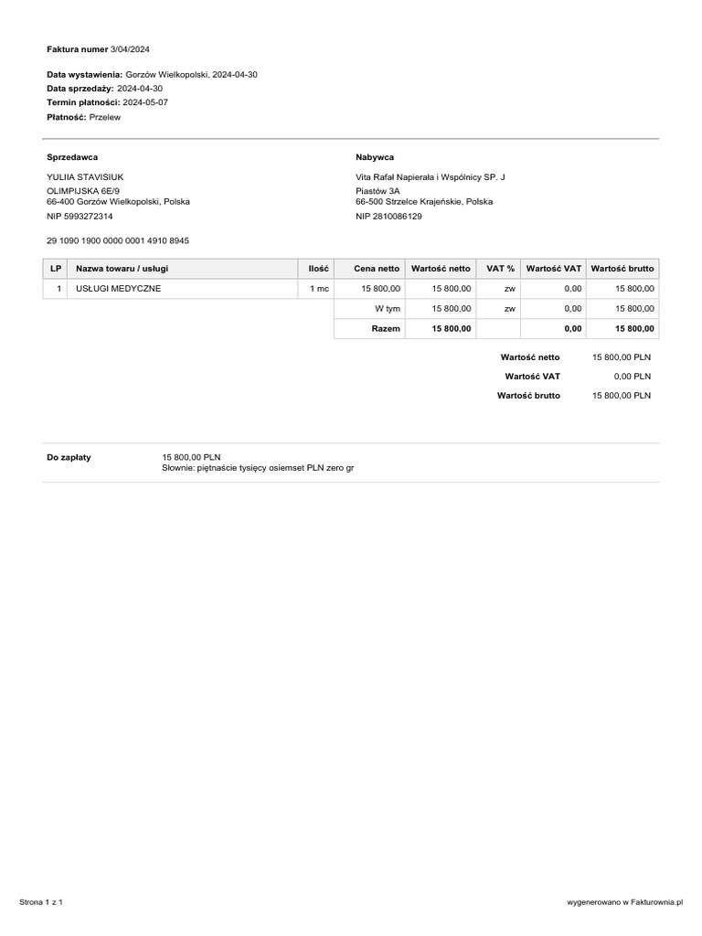Faktura 3 04 2024 1 | PDF