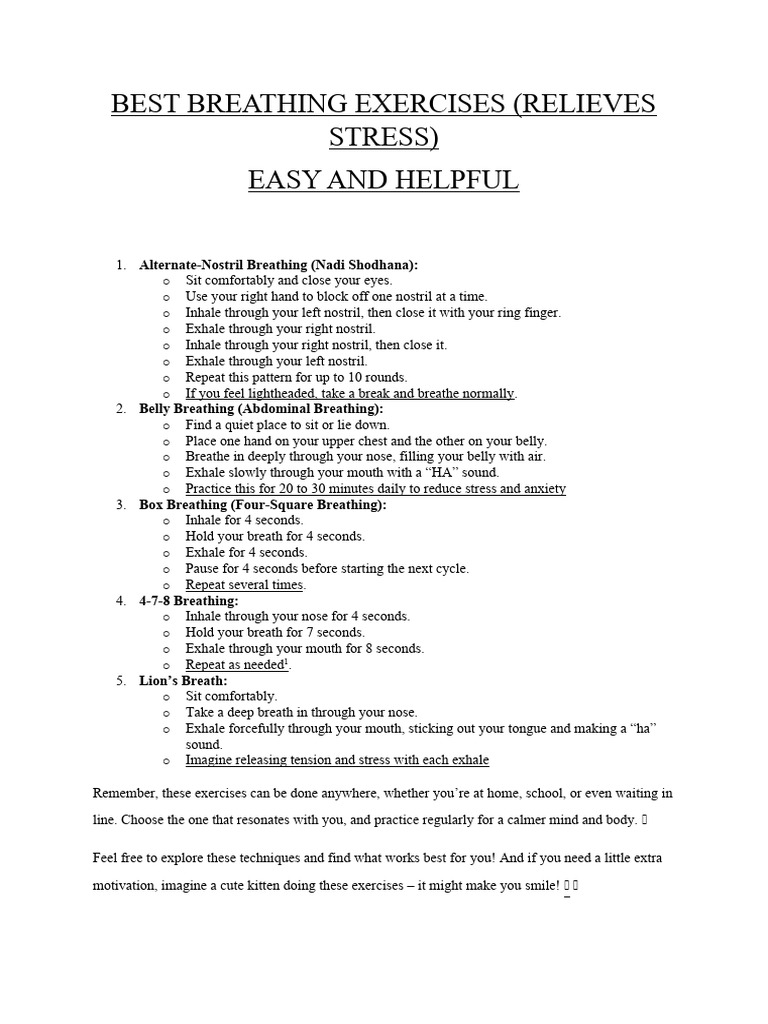 Top 5 Breathing Exercises for Stress Relief | PDF