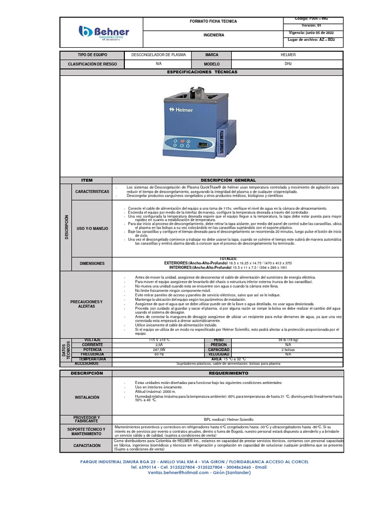 Descongelador de Plasma DH2 | PDF | Agua | Ingenieria Eléctrica