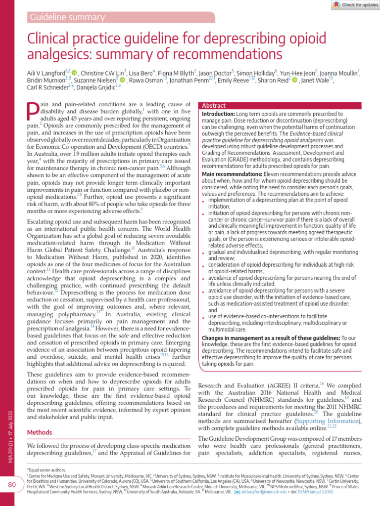 Medical Journal of Australia - 2023 - Langford - Clinical Practice Guideline For Deprescribing ...