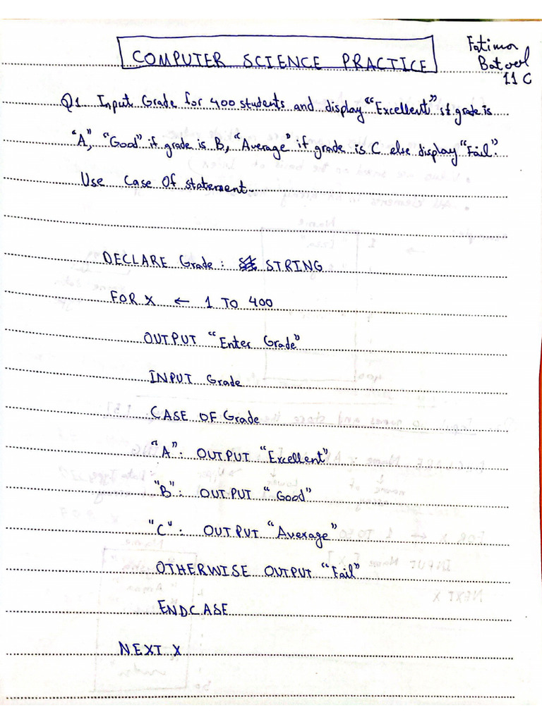 Computer Sci Pseudocode Practice Pdf