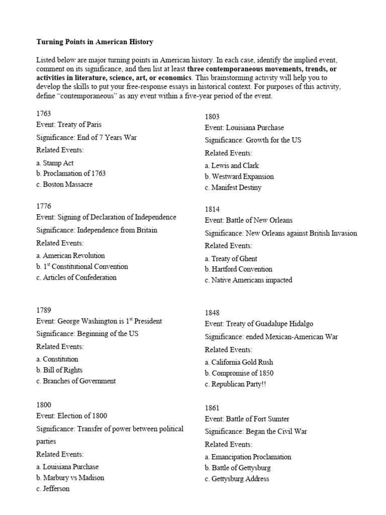 Classwork - Turning Points in American History | PDF | The United ...