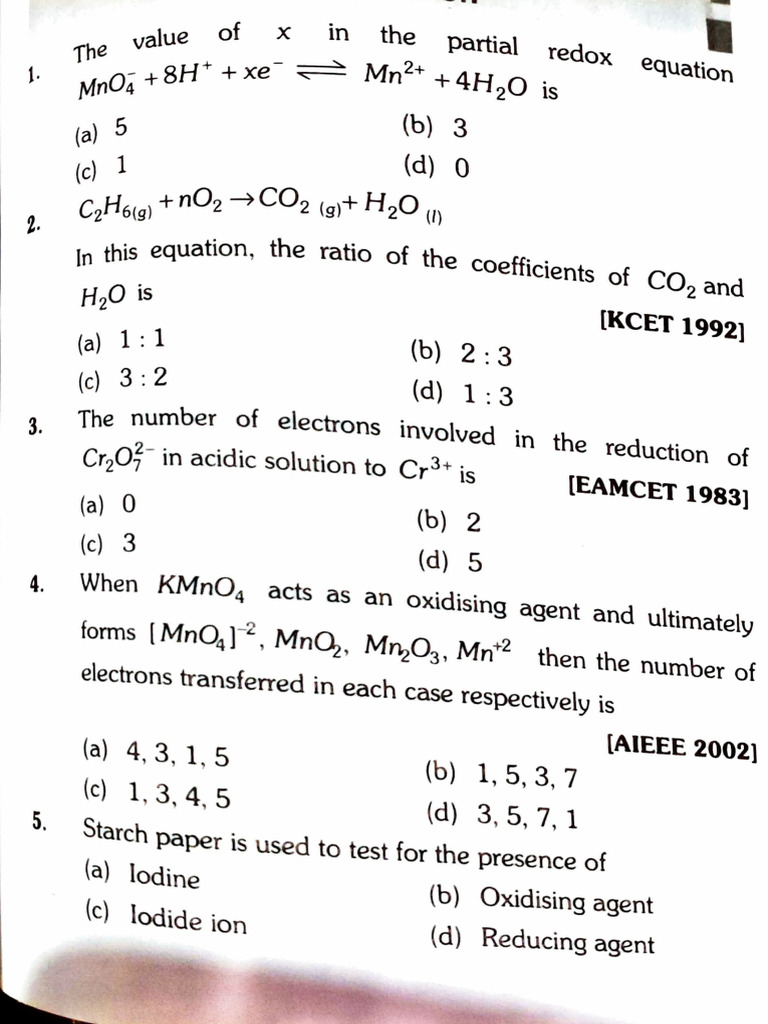 Redox Reactions Questions - 2 | PDF