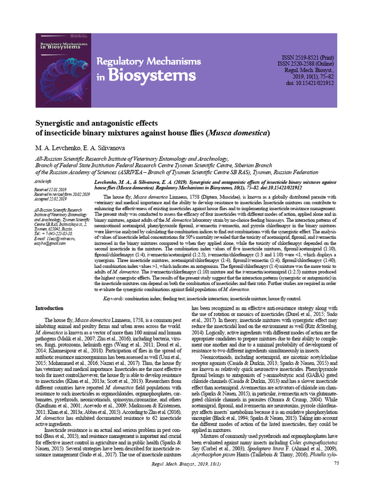 Synergistic and Antagonistic Effects of Insecticide Binary Mixtures ...