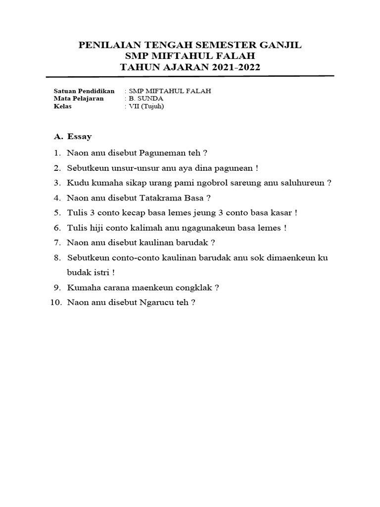 Soal UTS B. Sunda 9 | PDF